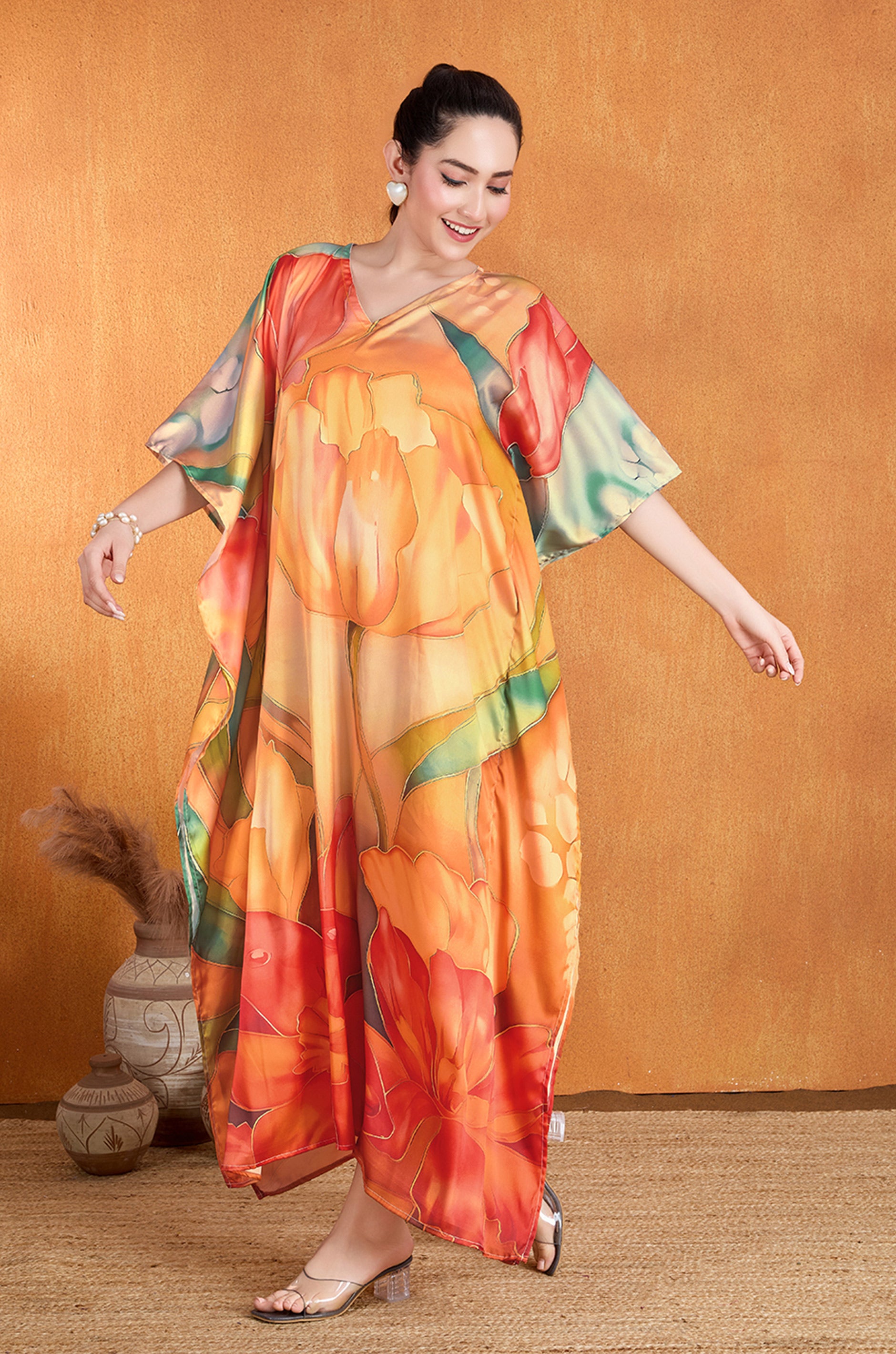 Autumn Spark Soft Satin Kaftan – Label Aarna